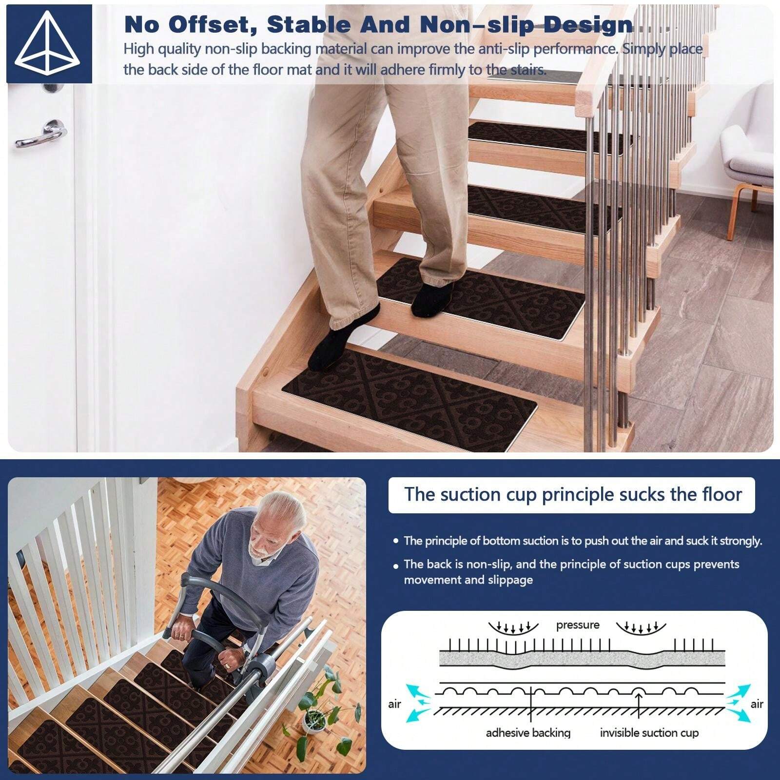 15PCS Stair Treads Rug For Wooden Steps Indoor Non-Slip Carpet Stair ...