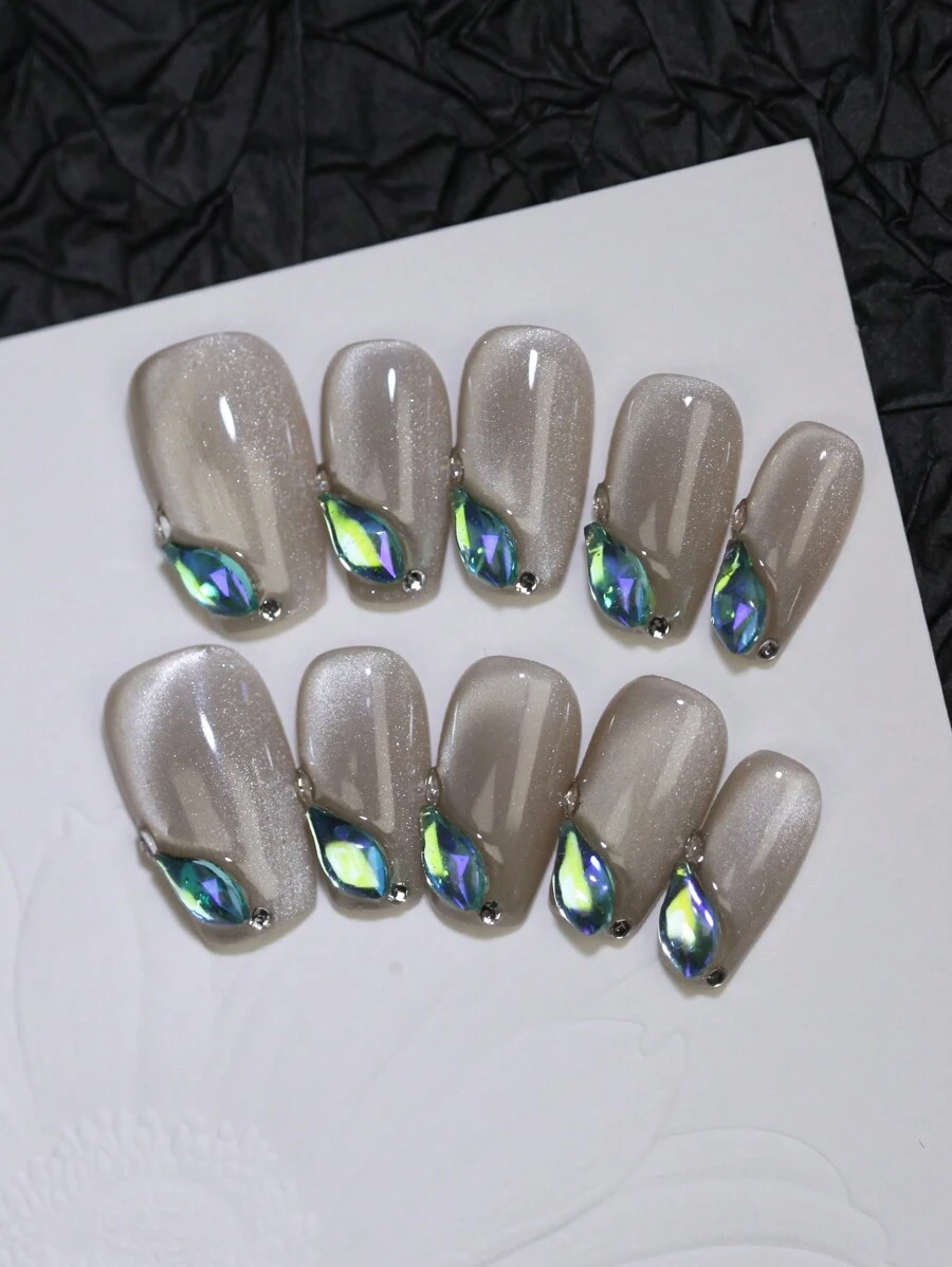 100% Pure Handmade Press On Nails Moonlight Glossy Cat's Eye Manual ...