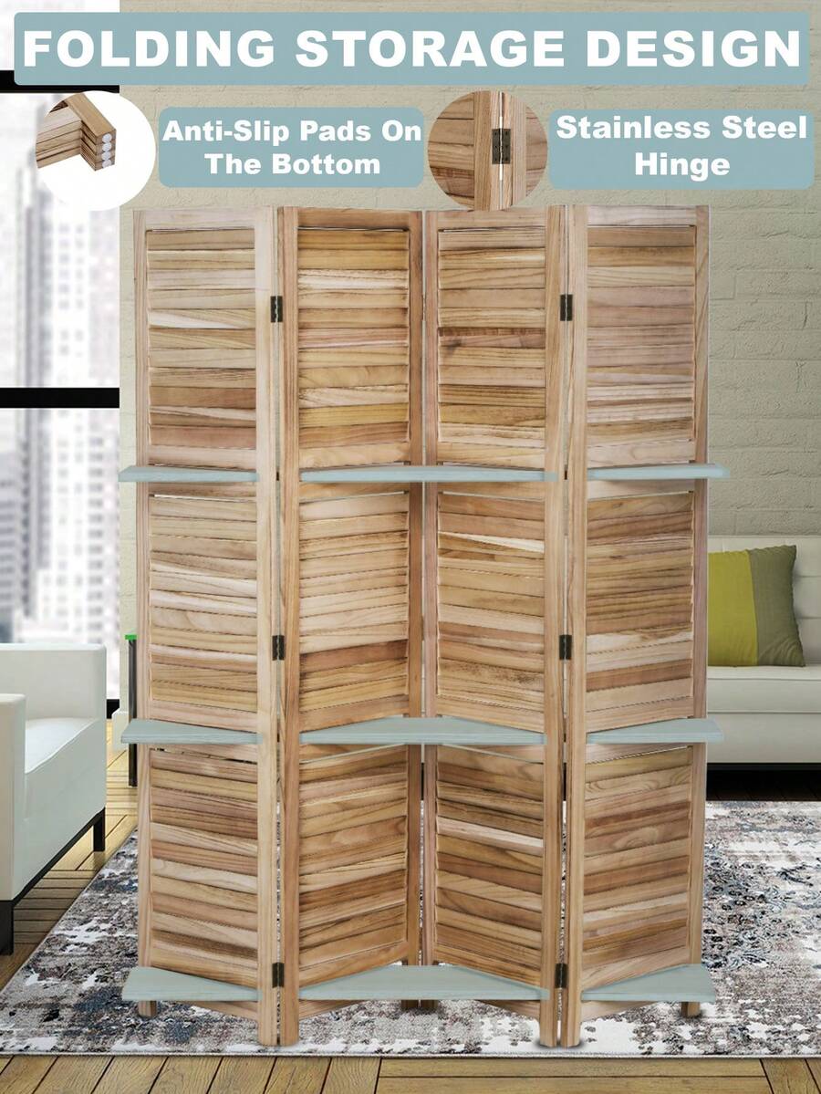 Room Divider,4 Panel Folding Privacy Screen Panels With Shelves ...