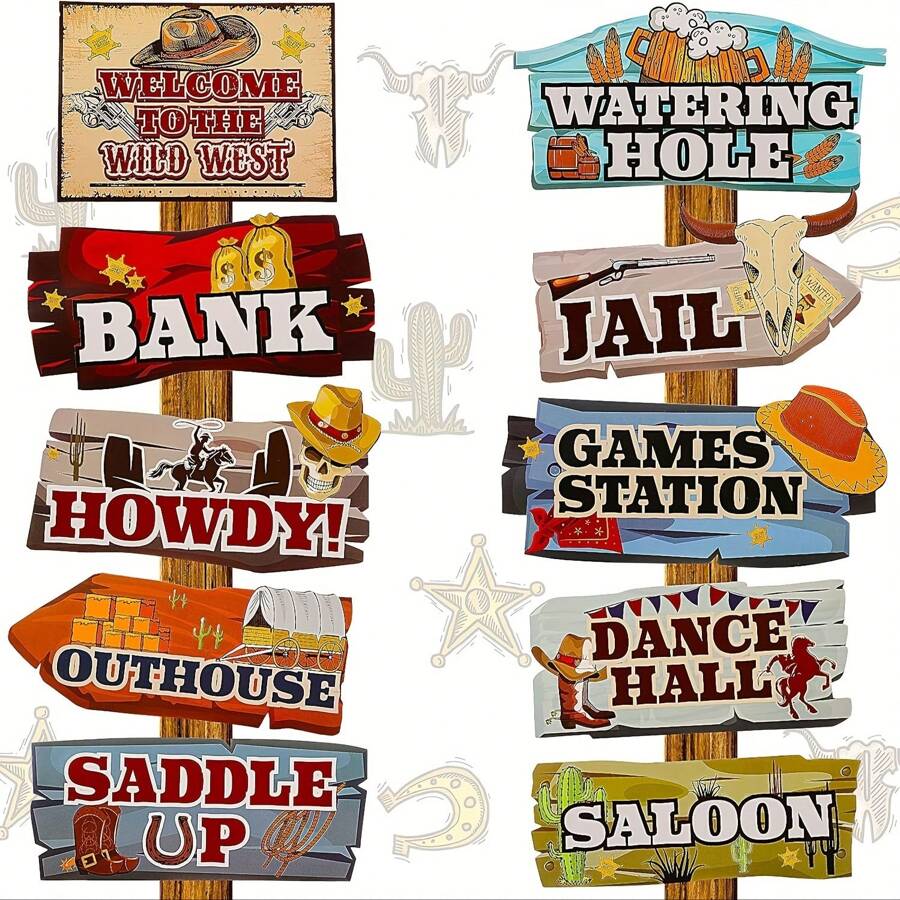 20 Pieces Western Party Directional Sign Western Cowboy Theme Wild West ...