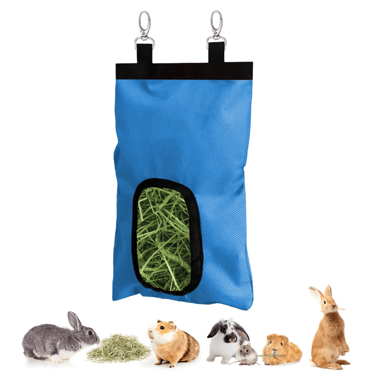 Rabbit Hay Bag Feeder, Blue 600D Oxford Cloth Fabric Hay Hanging Feeder ...