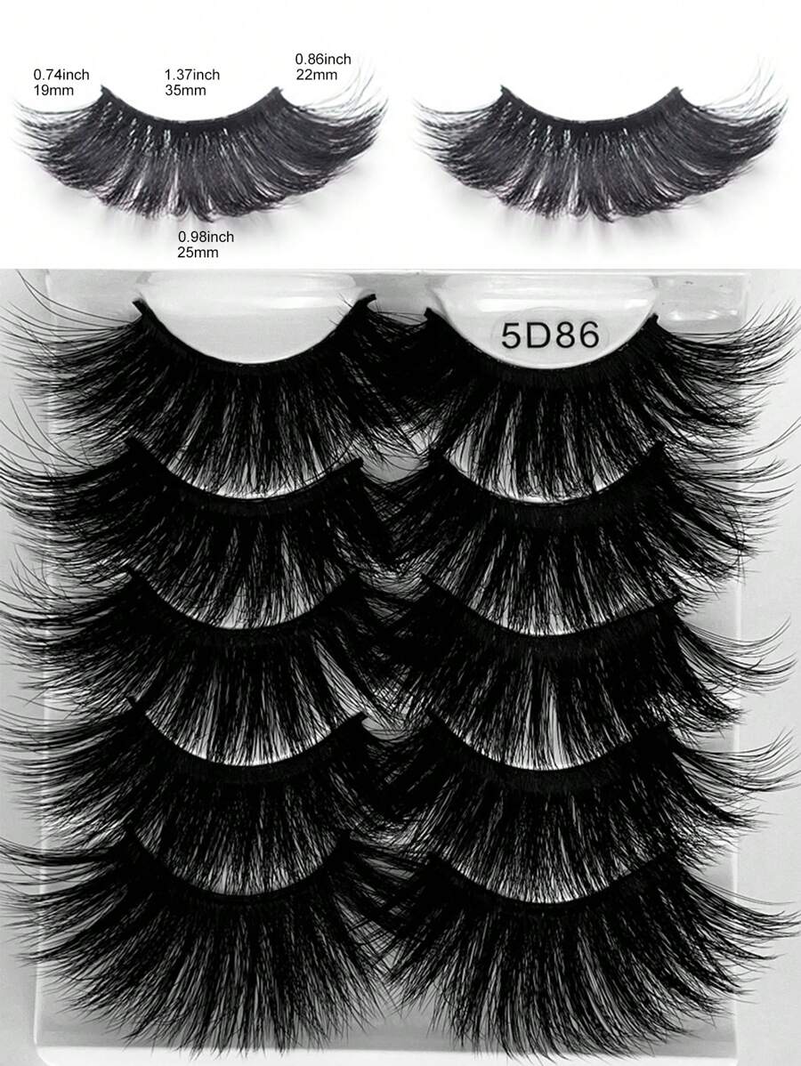 5 Pairs Extra Long False Eyelashes Long Dramatic Natural Fluffy Fake ...