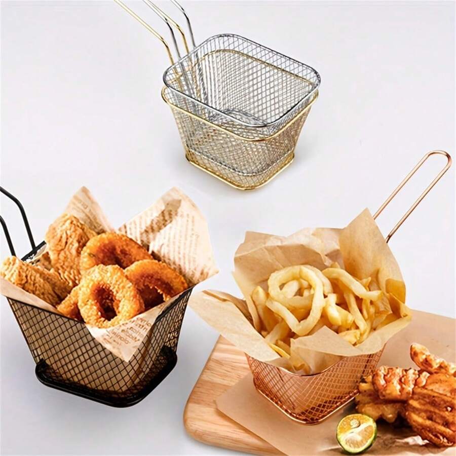 Mini Square Fry Basket With Handle Chrome French Fry Holder Chip Basket ...
