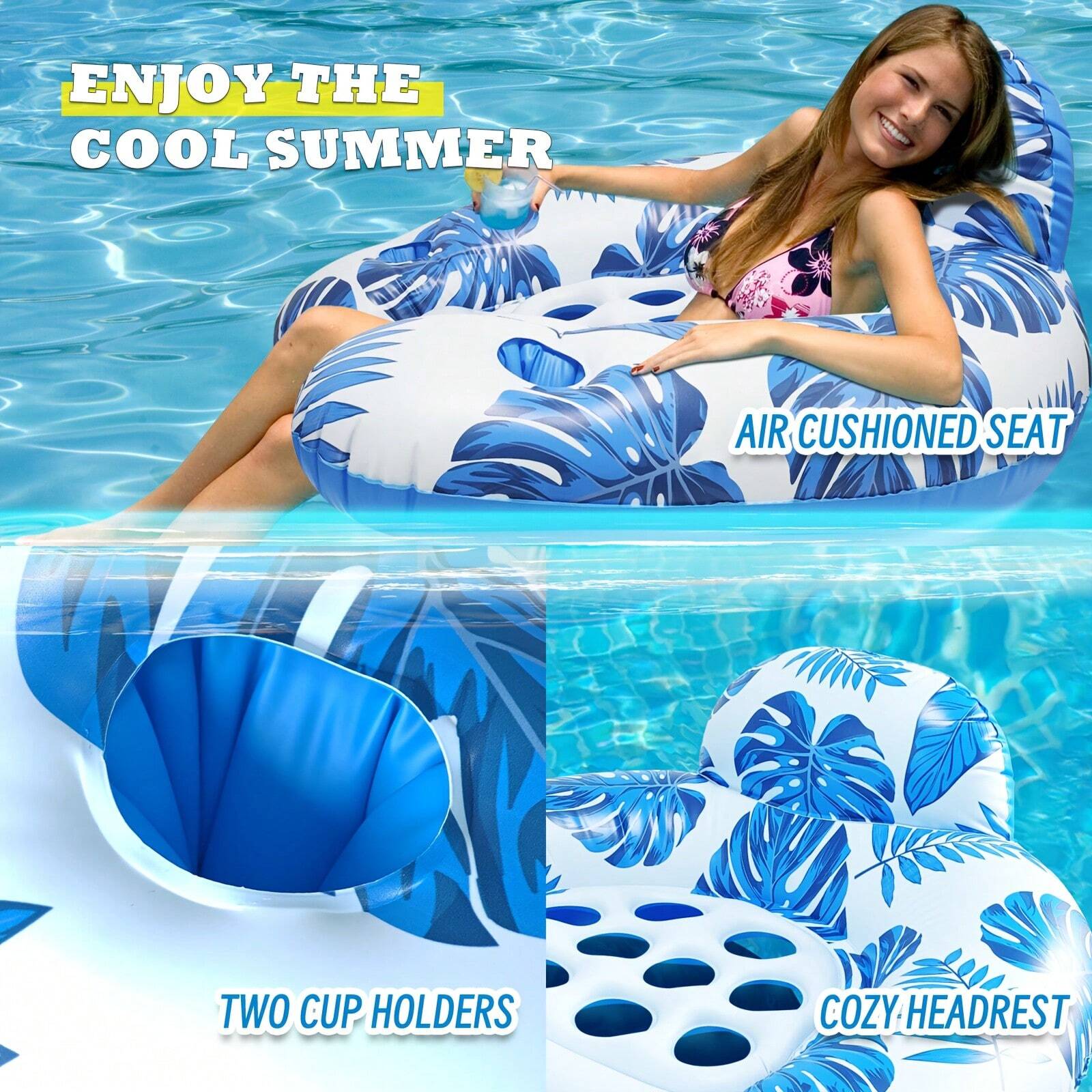 Upgrade Pool Float Chair, Inflatable Pool Float Lounge Pool Float Adult ...