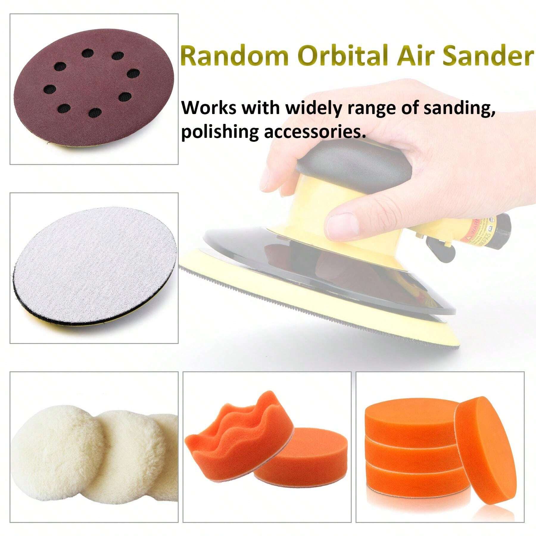 5-Inch Yellow Professional Air Random Orbital Palm Sander, Dual Action ...