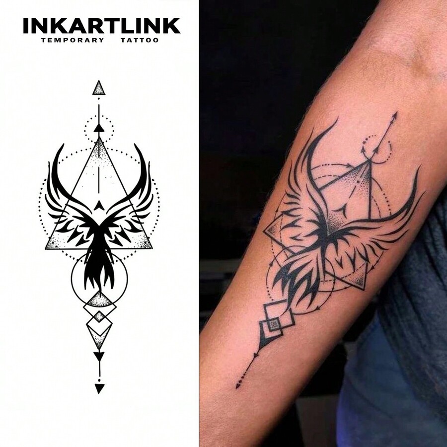 INKARTLINK Revolutionary Temporary Tattoo - Realistic Phoenix, Geometric Patterns, Inspired ...