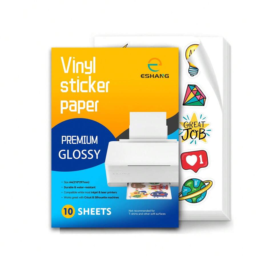 10 Sheets A4 Size Glossy Printable Vinyl Sticker Paper For Inkjet ...