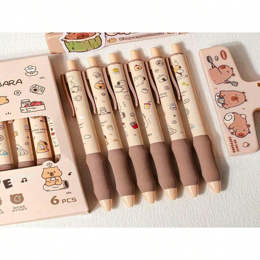 [6 แพ็ค 1 กล่อง] ปากกากลาง น่ารัก Kapibala ชุดต่อเนื่อง มูลค่าสูงของ ...