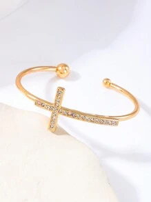1pc Fashionable Minimalist Sparkly Rhinestone Cross Design Openable ...