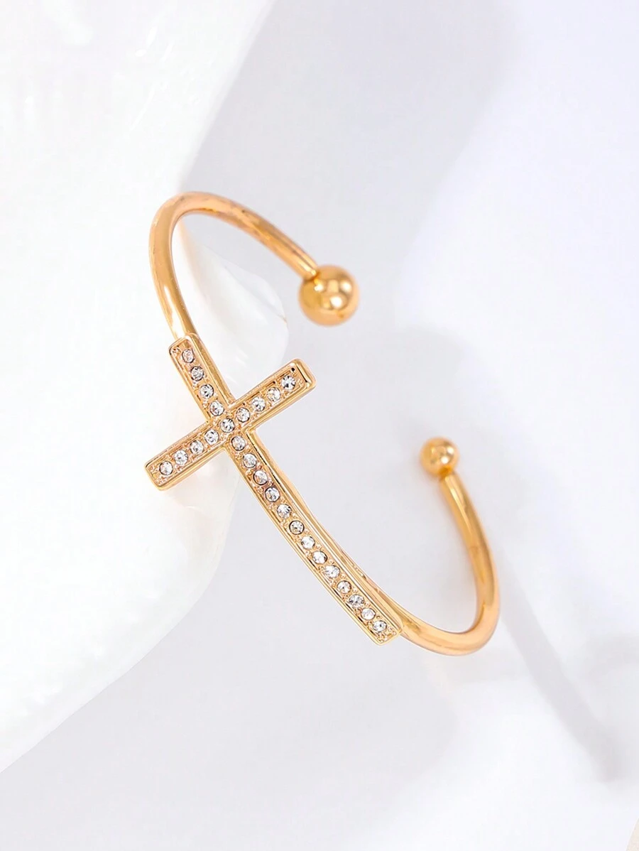 1pc Fashionable Minimalist Sparkly Rhinestone Cross Design Openable ...
