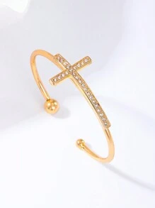 1pc Fashionable Minimalist Sparkly Rhinestone Cross Design Openable ...