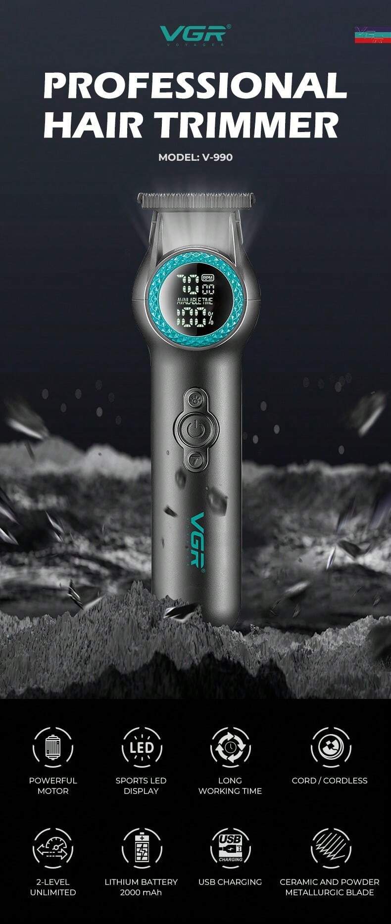 VGR V-990 Barber Cordless Rechargeable Professional Hair Trimmer For Men | SHEIN EUR