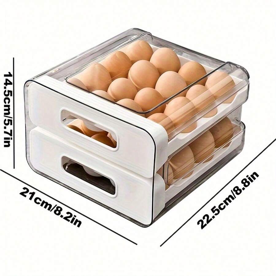 Stackable 2-Tier Egg Holder - Modern Clear Plastic Drawer-Style Egg ...