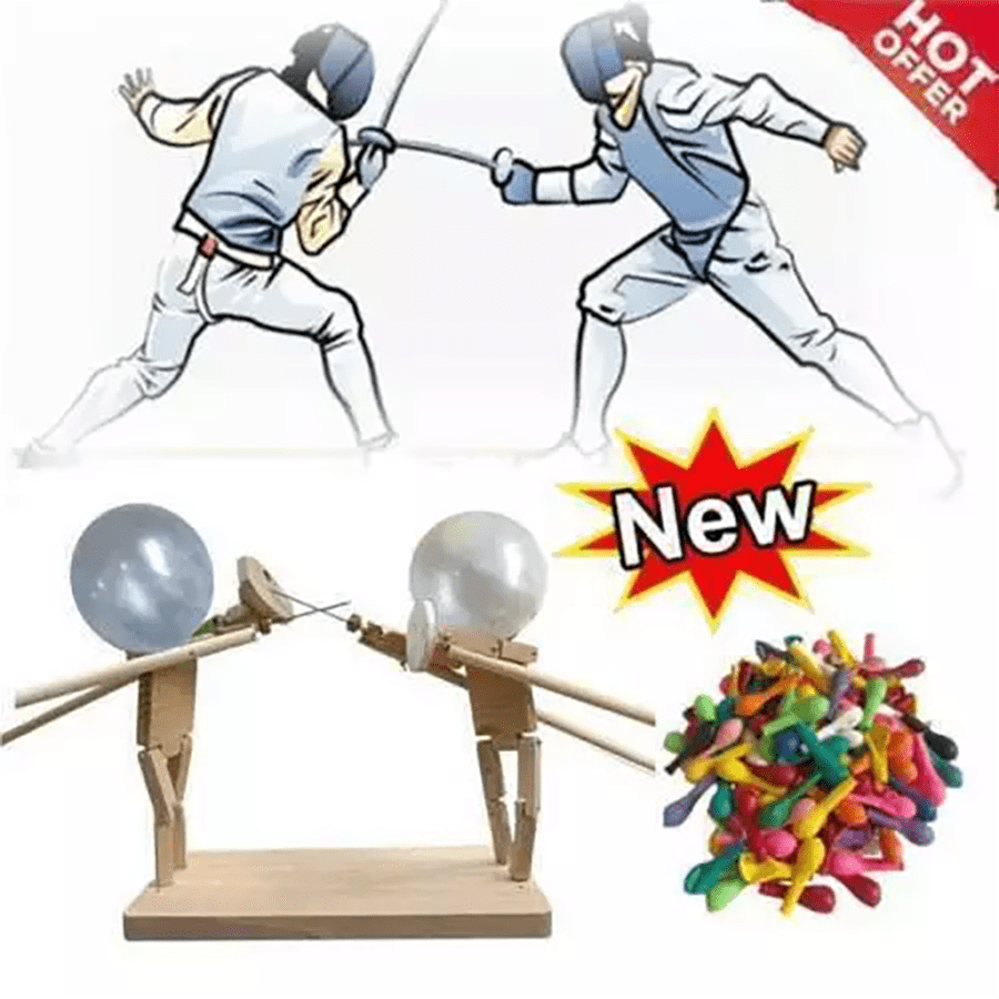 Balloon Bamboo Man Battle Handmade Wooden Fencing Puppets For 2 Players ...