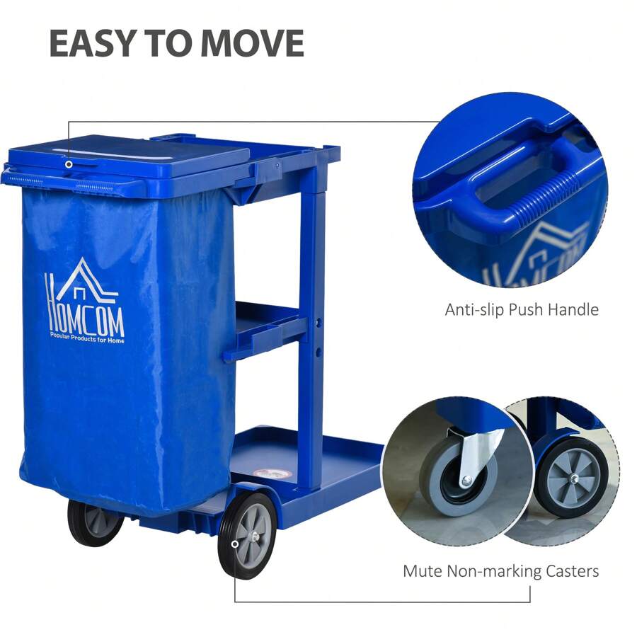 HOMCOM Cleaning Carts On Wheels, Janitorial Trolley With 3 Tier Shelves ...