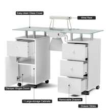 Manicure Table With Glass Top, Foldable Arm Rest, Lockable Wheels ...