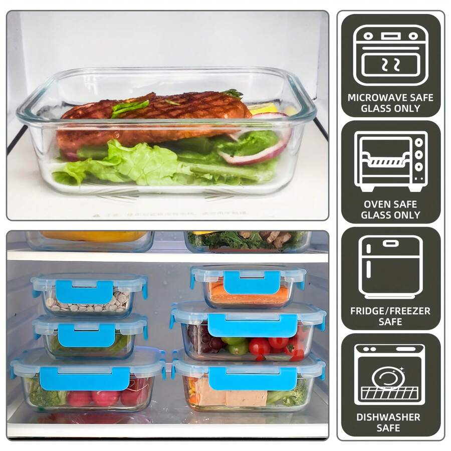 [12-PACK] High Borosilicate Glass Food Containers Set, Glass Food Meal ...