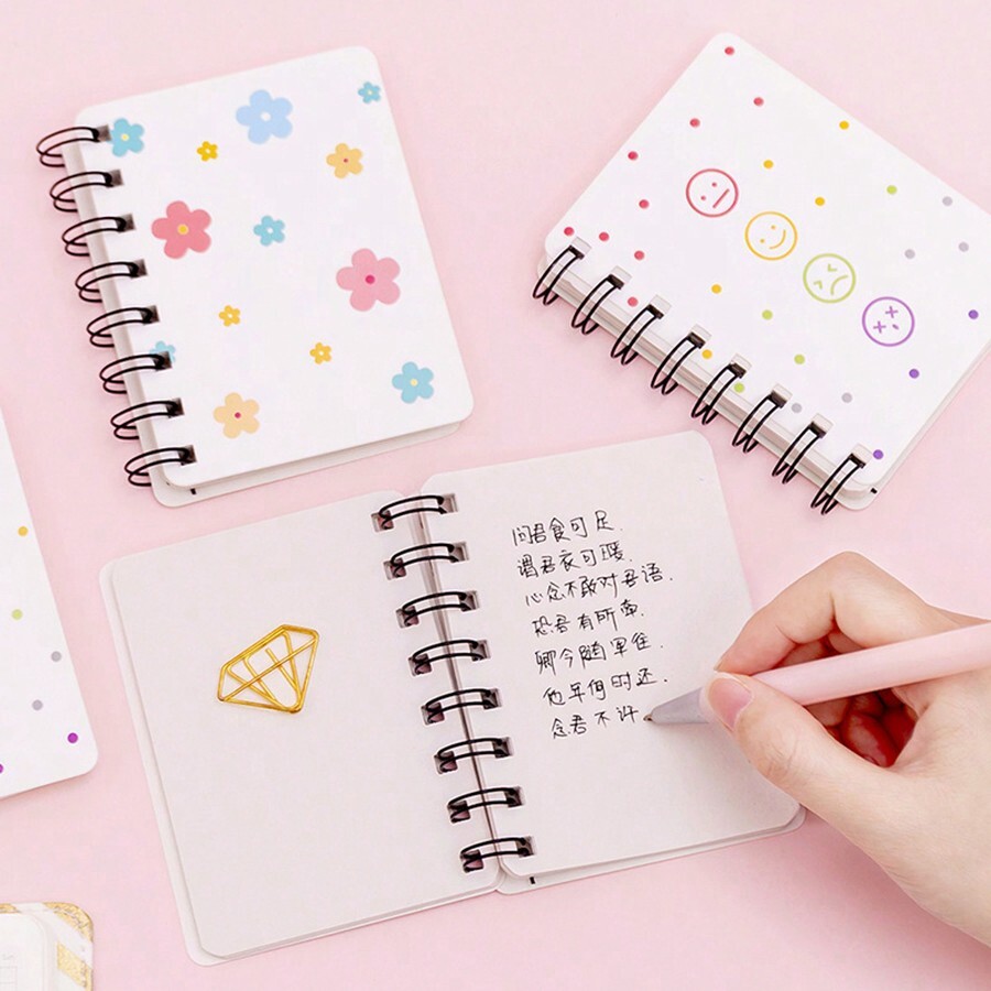 Hyun-A Series Floral Spiral Notebook, Portable Pocket-Sized Memo Pad ...