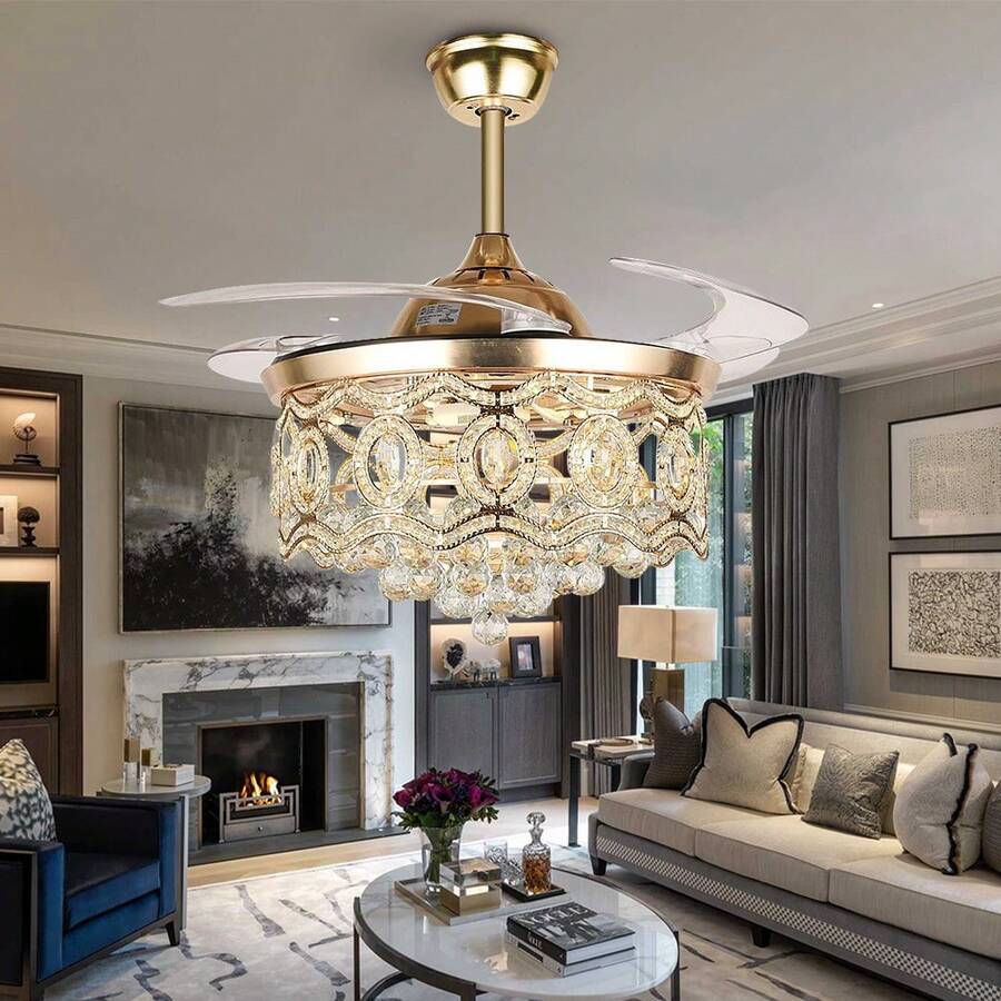 42" Crystal Fandelier Fan Lights, Modern Ceiling Fan With Light And ...