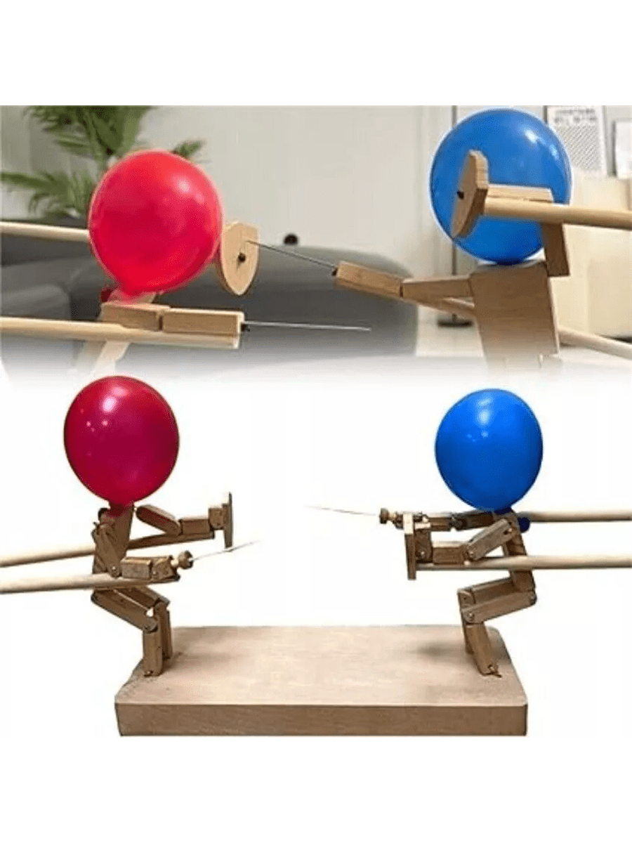 Balloon Bamboo Man Battle Handmade Wooden Fencing Puppets For 2 Players ...