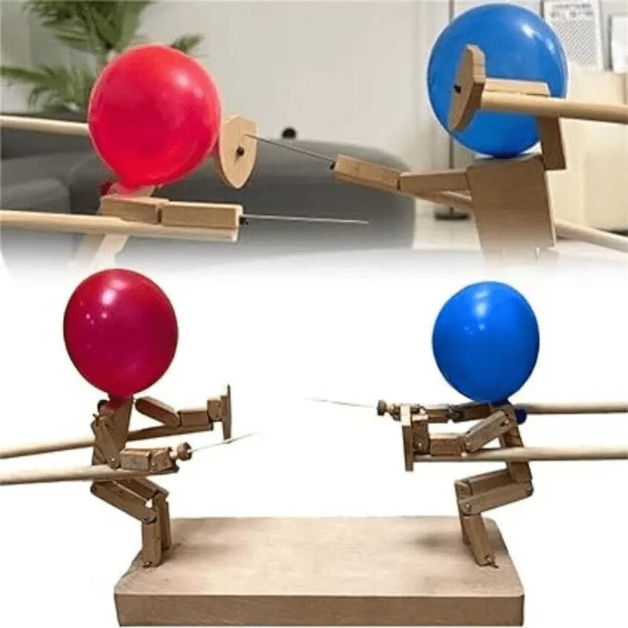 Balloon Bamboo Man Battle Handmade Wooden Fencing Puppets For 2 Players ...