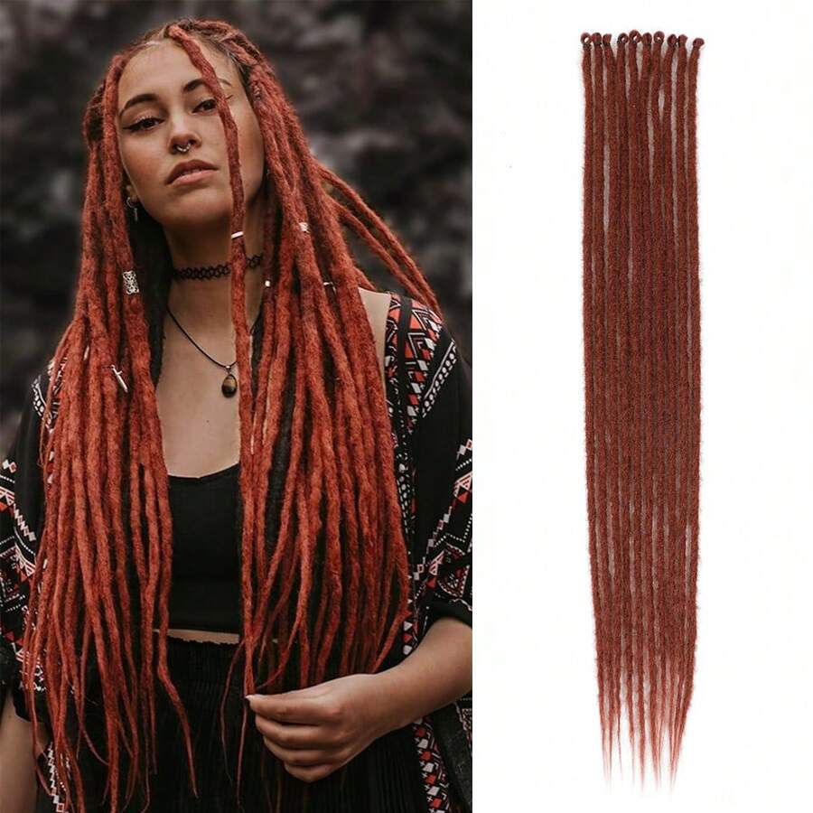 24 Zoll Ingwer Dreadlock Extensions dünn 0,6cm Einzelende Synthetische Dreadlocks Extensions ...