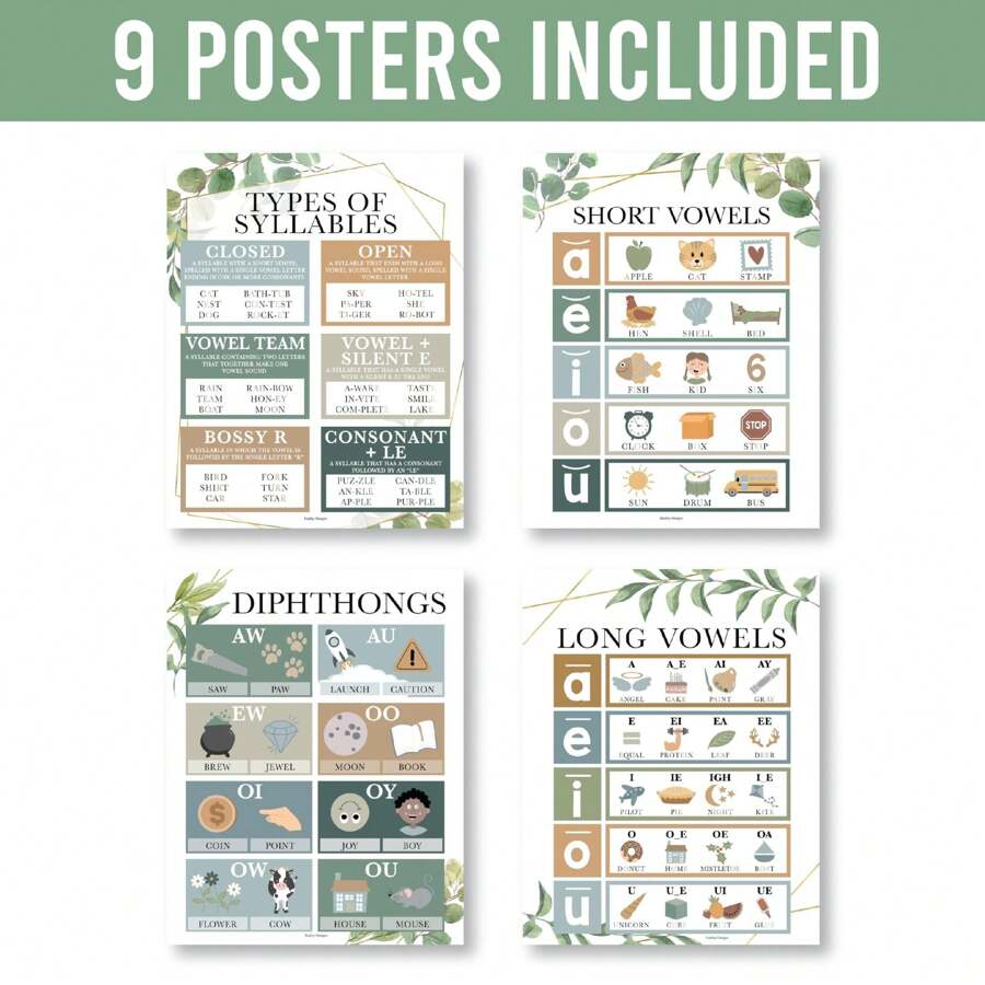 9 Greenery Sound Wall Classroom Phonics Posters For Classroom Wall ...