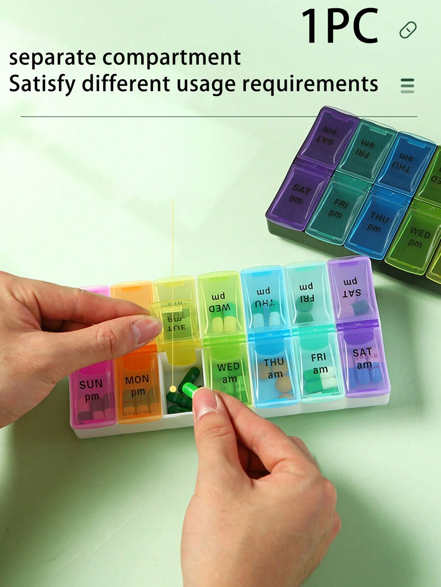 Portable Colorful 14-Compartment Pill Box 7 Days A Week Braille Pill ...