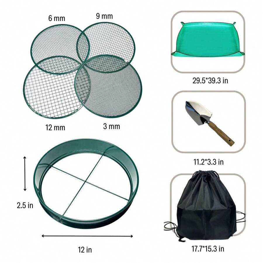 Soil Sifter For Gardening, 12 Inch Green Soil Sifter With 4 Replaceable ...