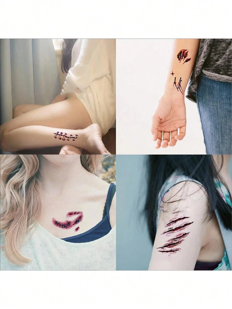 8pcs Assorted Halloween Fake Wound Tattoos - Horror Bloody Scars ...