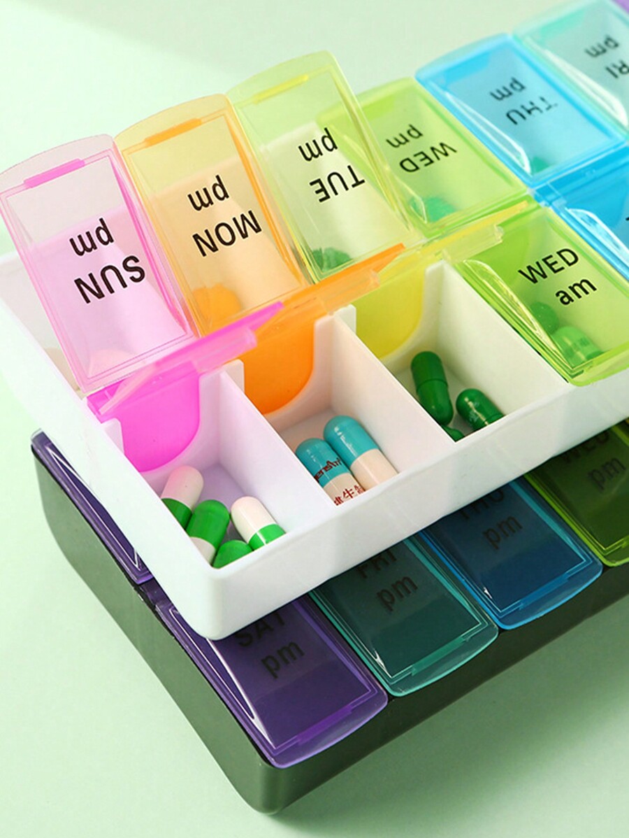 Portable Colorful 14-Compartment Pill Box 7 Days A Week Braille Pill ...