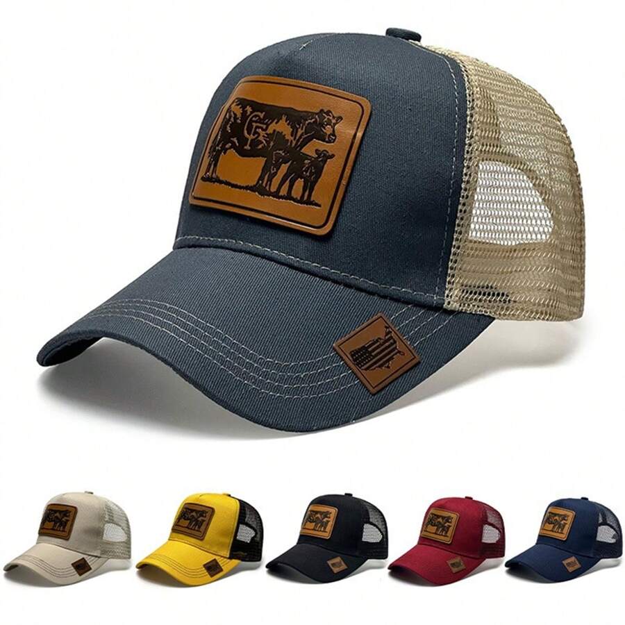 1pc Animal Embroidery Baseball Cap, Animal Ox Embroidered Mesh Snapback ...