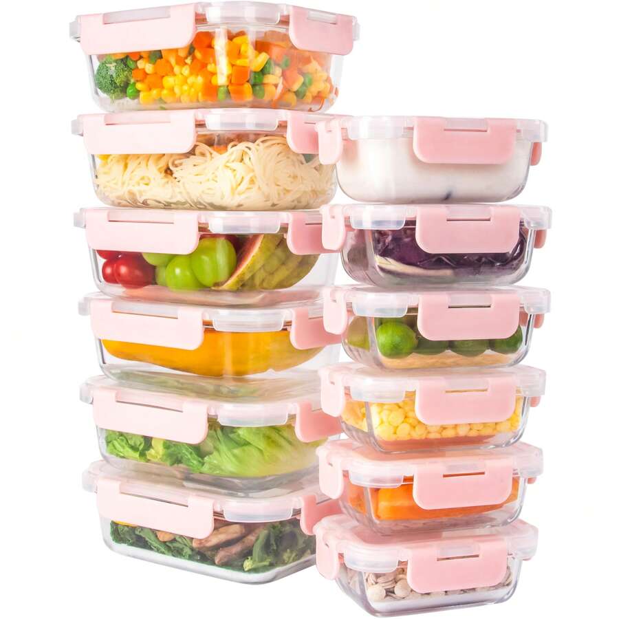 [24Pieces ] High Borosilicate Glass Food Containers Set, Glass Food ...