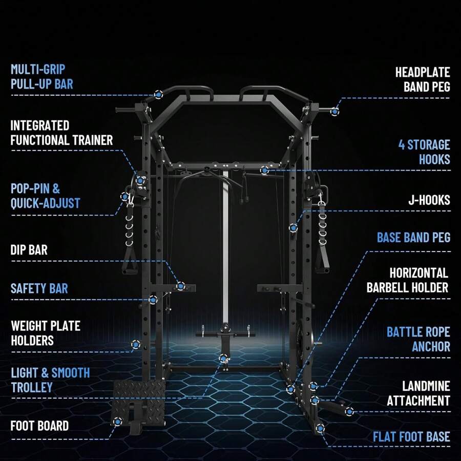 Power Cage, 1500LBS Power Rack With Cable Crossover System, Multi ...