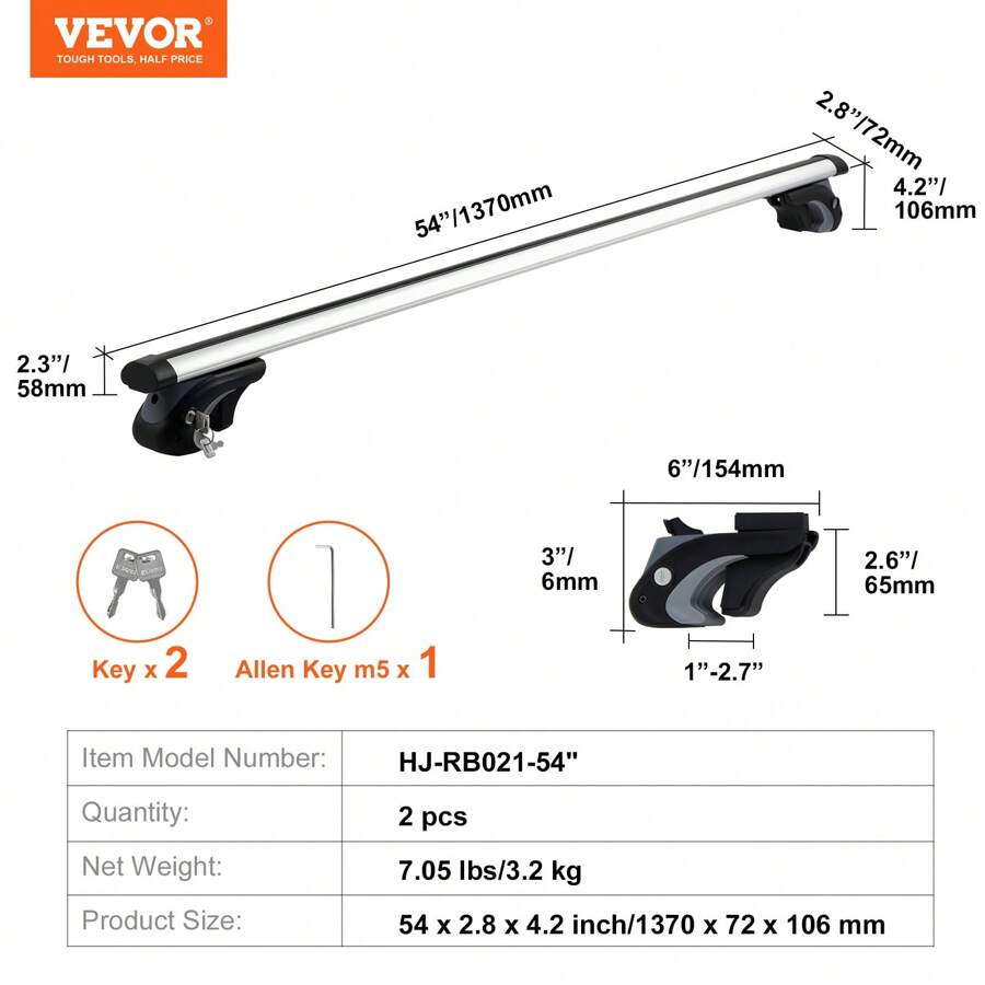 VEVOR Universal Roof Rack Cross Bars 54 Aluminum Roof Rack Crossbars ...