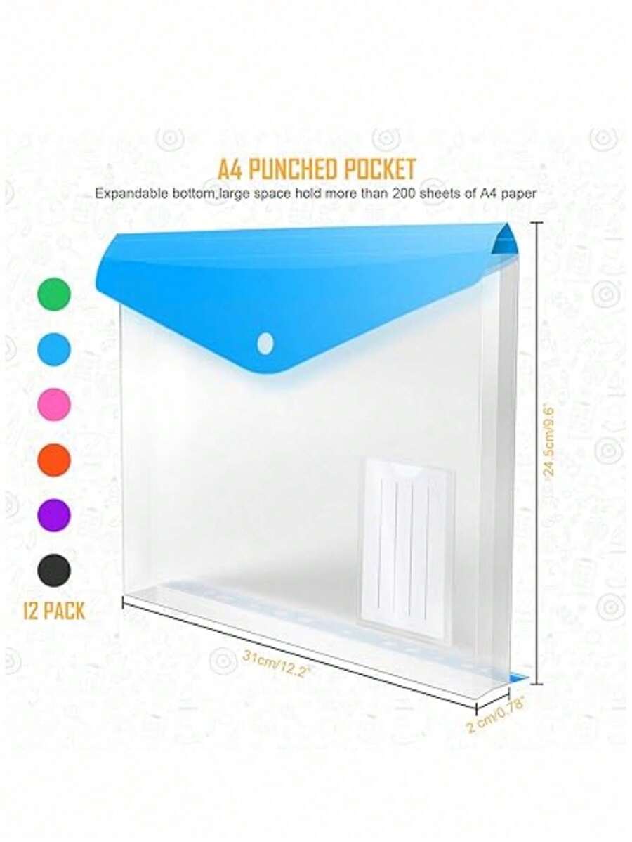 Expandable Punched Pockets A4 Plastic Wallets 12 Pack A4 Folders ...