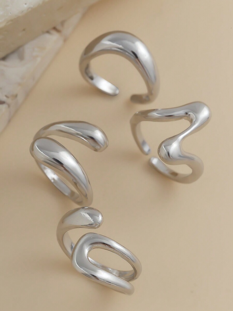 4/5pcs/Set Vintage Minimalist Metal Drip Design Open Rings ...