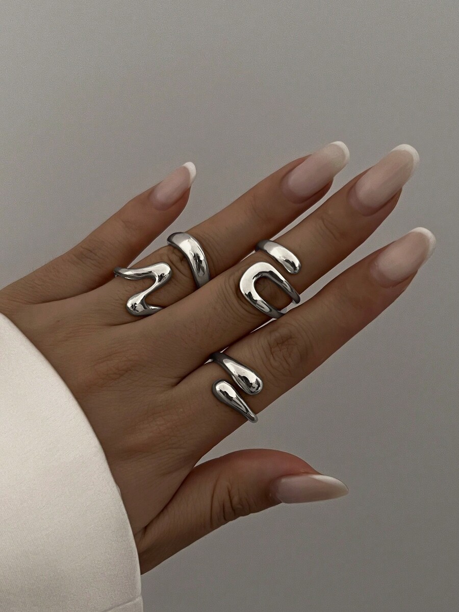 4/5pcs/Set Vintage Minimalist Metal Drip Design Open Rings ...