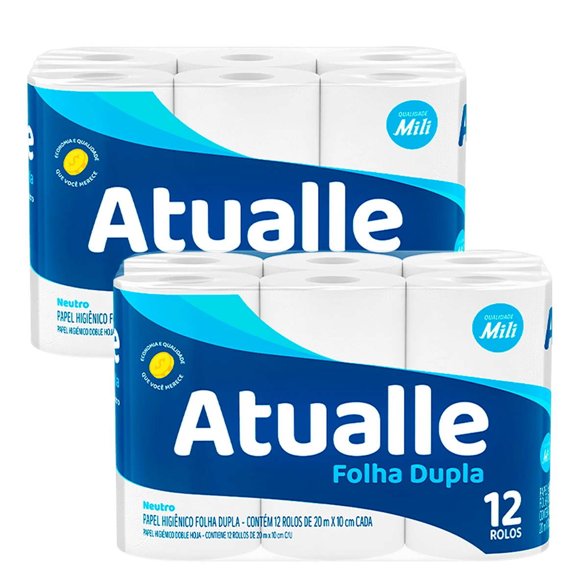 Kit 2 pacotes Papel Higiênico Atualle Max Folha Dupla c/12 unidades ...