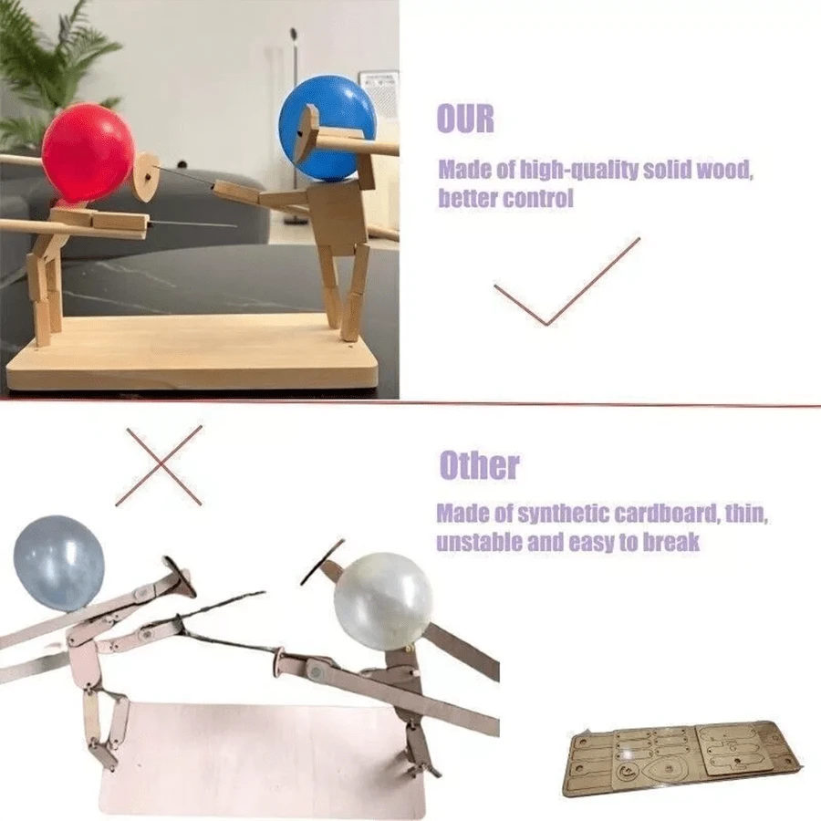 Balloon Bamboo Man Battle Handmade Wooden Fencing Puppets For 2 Players ...