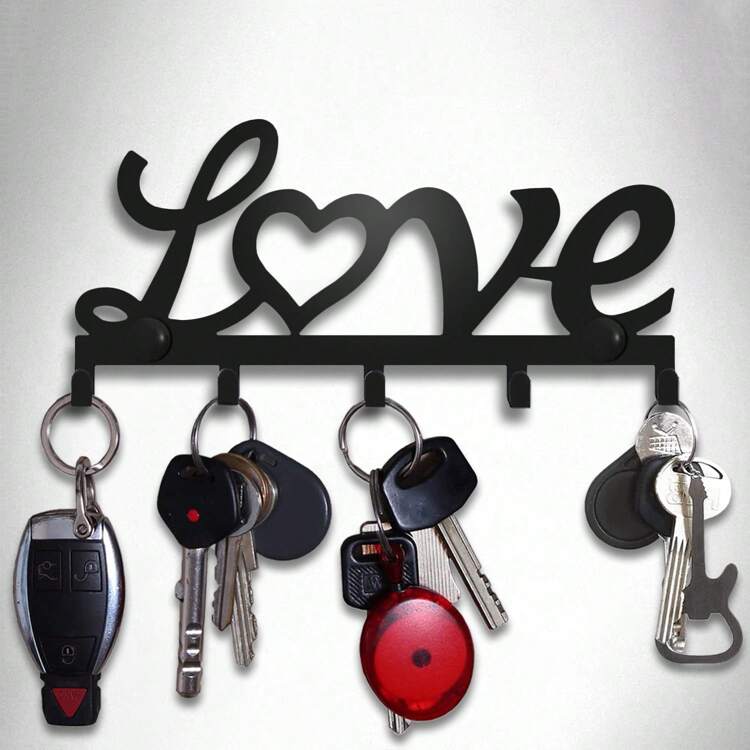 1pc Love Shaped Wall Mount Key Holder Black Key Rack For Wall Decor Metal Wall Decoration For Office Hallway Entrance Key Hanger Hook For Wall SHEIN UK