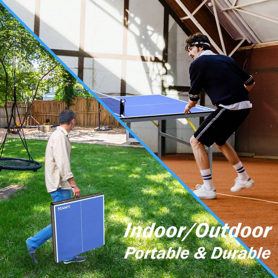 6ft Mid-Size Table Tennis Table Foldable & Portable Ping Pong Table Set ...