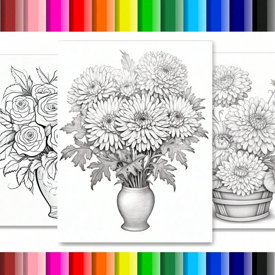 Adult Coloring Pages Flowers In The Vase Vol.2 - 50 Loose A5 Sheets ...