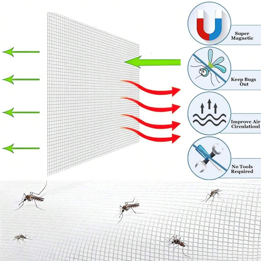 Magnetic Window Screen, Upgraded Polyester Fiber Door & Window Mesh ...