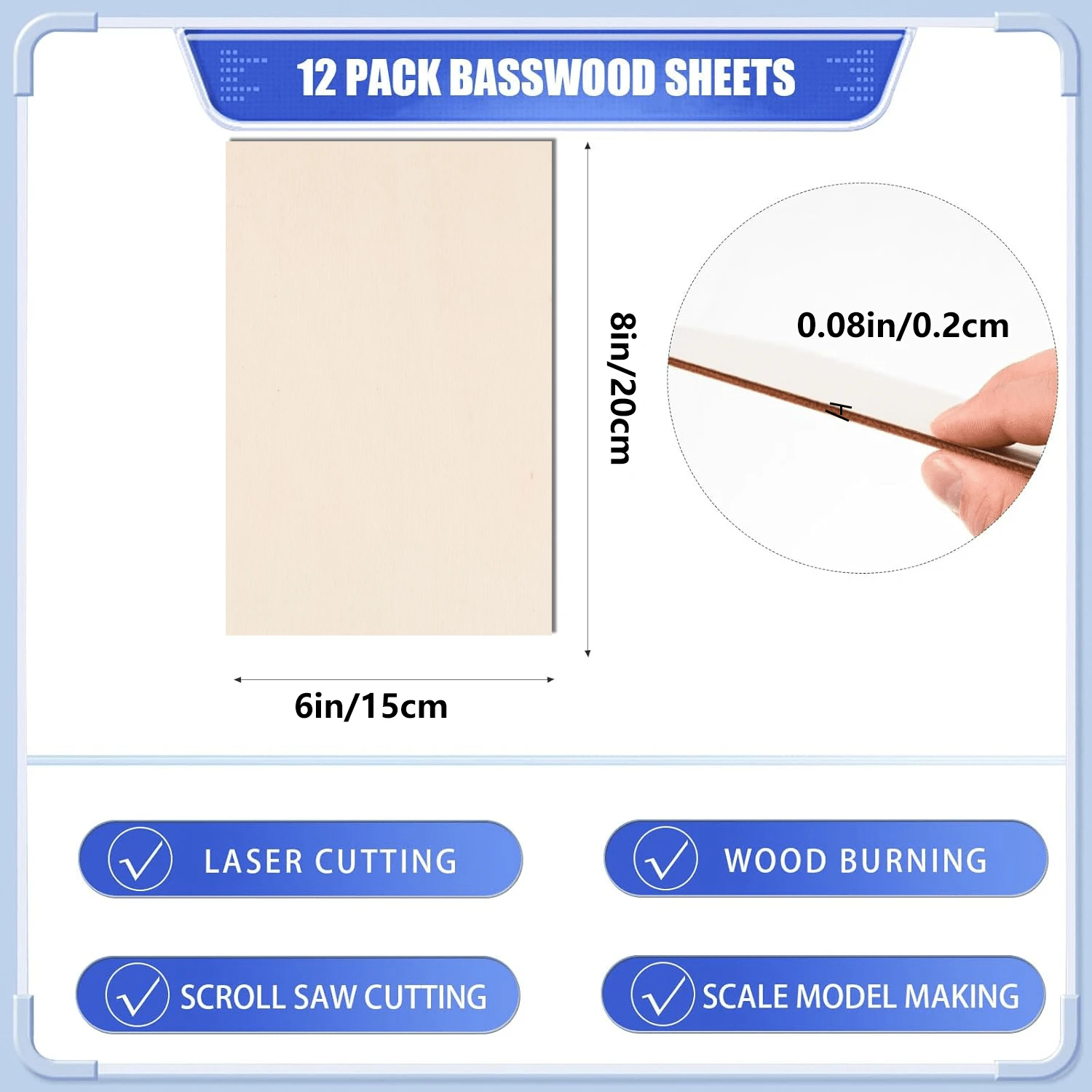 4/8/12 Pack Wood Sheets For Crafts - 6 X 8 X 1/16 Inch - 2mm Thick ...