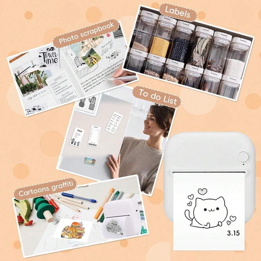 Pocket Printer Mini Inkless Sticker Printer A8 Wireless Photo Printer ...