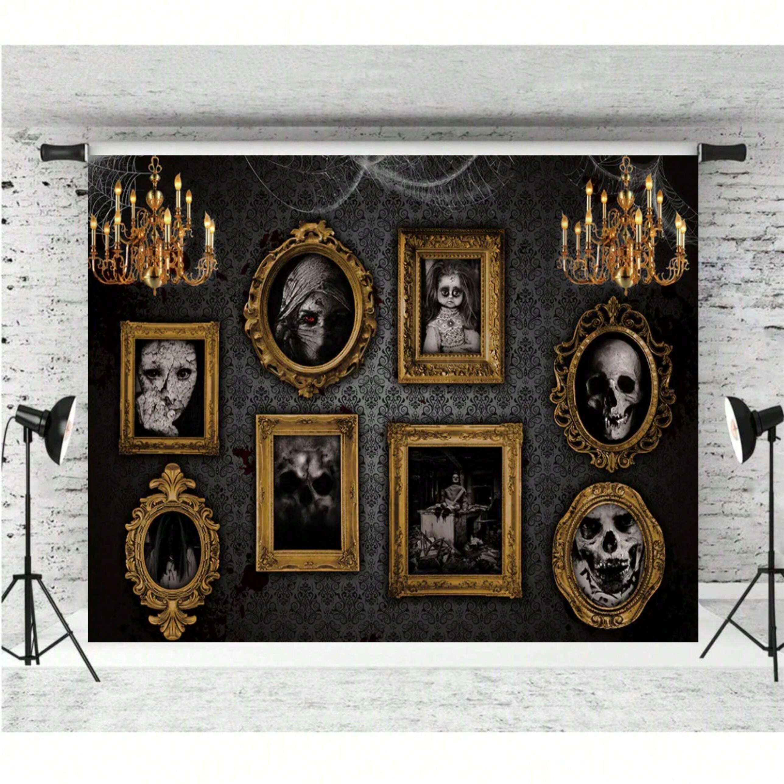 Halloween Night Background Eerie Graveyard Skeleton Horror Photo Frame ...