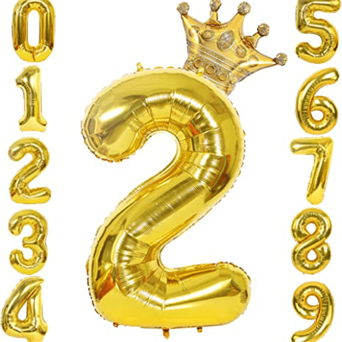 32 Inch Gold Number Balloon & Mini Crown Balloon For Birthday Party ...