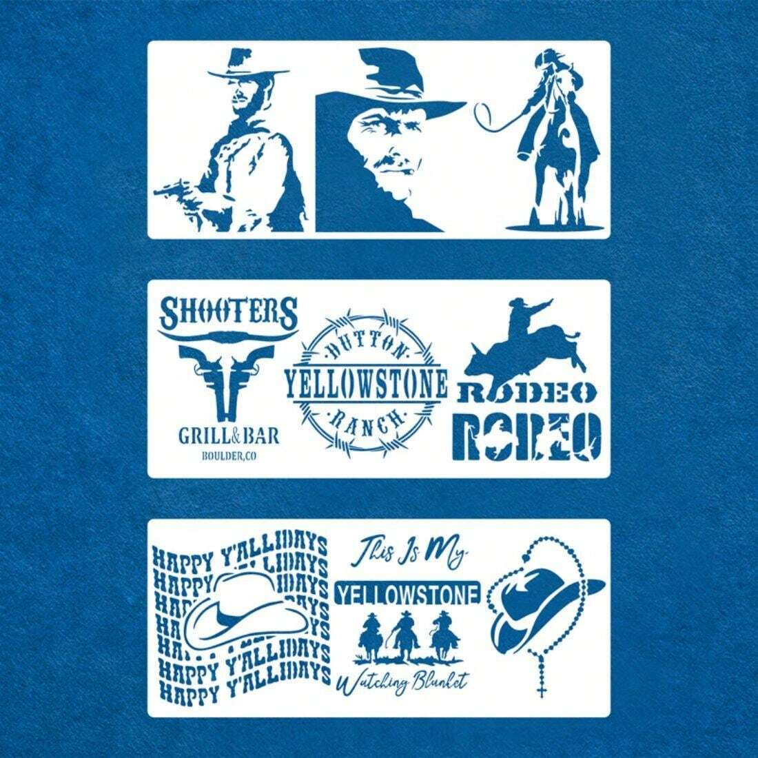 3 Pcs Of West Cowboy Theme Stencil, Sunset Riders Hollowed-Out Spray ...