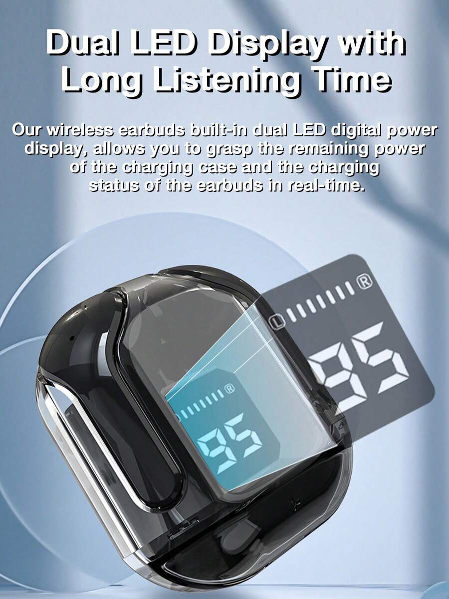 Wireless Earbuds, Headphones With ENC Noise Canceling Translucent ...